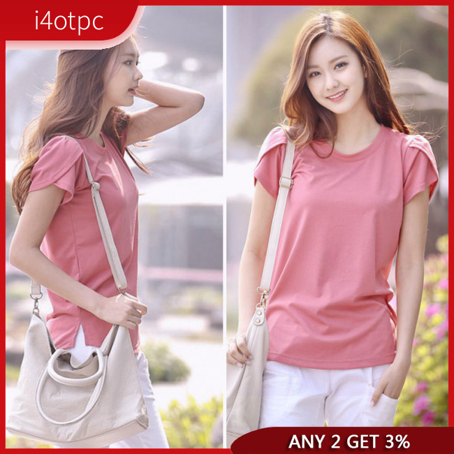 I4otpc ผู้หญิงฤดูร้อนแขนสั้นเสื้อยืดขนาดใหญ่หลวม Bottoming เสื้อสีทึบเสื้อคอกลม | Shopee Thailand