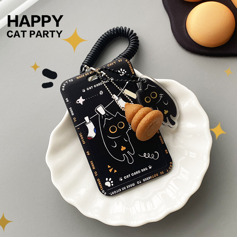 Happy Cat Card Case Key Set Cute Original Black Cat Card Cover Student ...