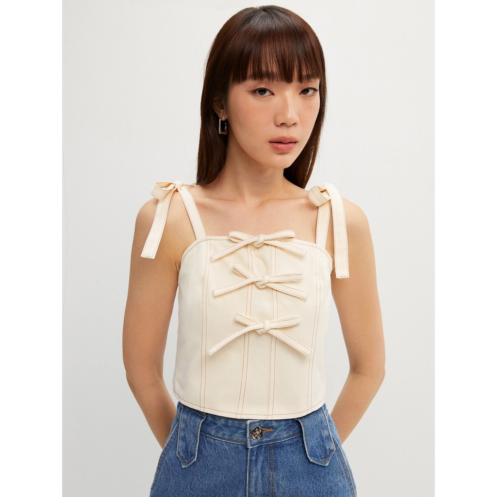 [Pomelo] เสื้อครอปผูกโบว์ / Cropped Ribbon Top | Shopee Thailand
