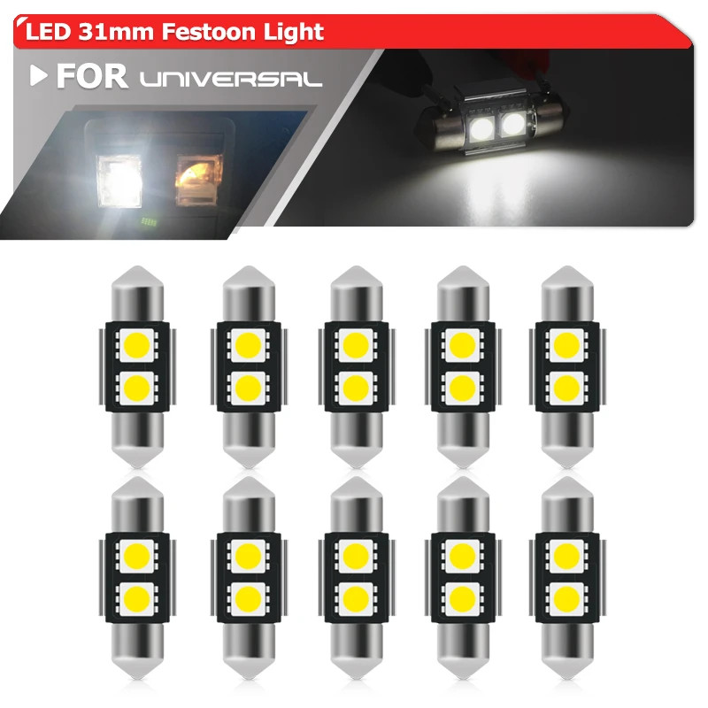 10x DE3022 DE3175 หลอดไฟ LED 31 มม.Cbus Festoon DE3021 3175 6428 SMD ...