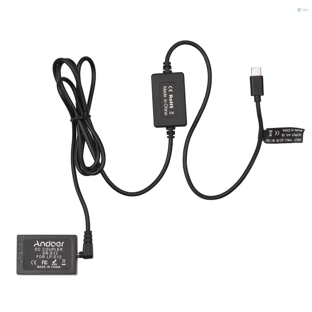 Andoer PD USB Type-C สาย DR-E12 Dummy แบตเตอรี่ DC Coupler LP-E12 สําหรับ Canon EOS M2 M10 M50 ...