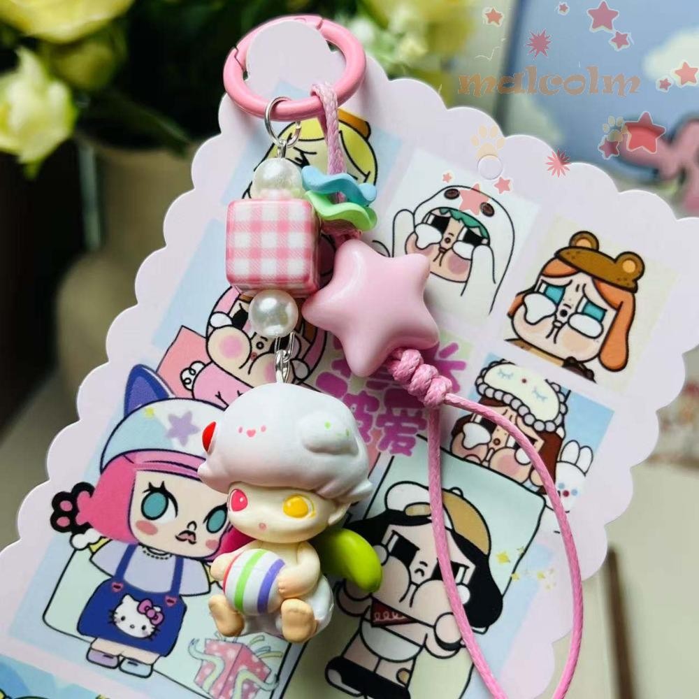 MALCOLM Dimoo Key Ring, ซิลิกาเจลสัตว์ Kingdom Flocking พวงกุญแจตุ๊กตา ...