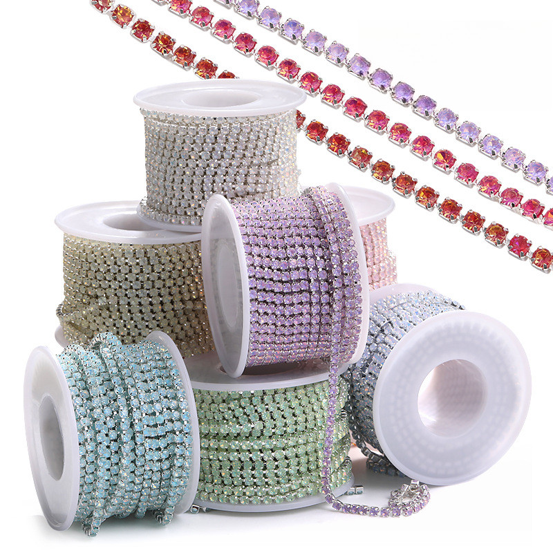 SS12/3mm สีมอคค่า โซ่เย็บคริสตัลคัพ โซ่กรงเล็บสีเงิน แต่งขอบด้วยเพชร DIY เสื้อผ้า ชุดเดรส ...