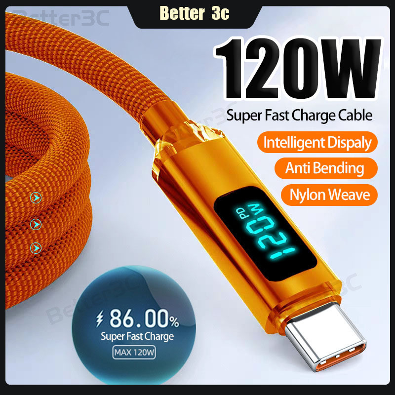 120w จอแสดงผลดิจิตอล usb/type c to type c cable 6A super fast charge ...