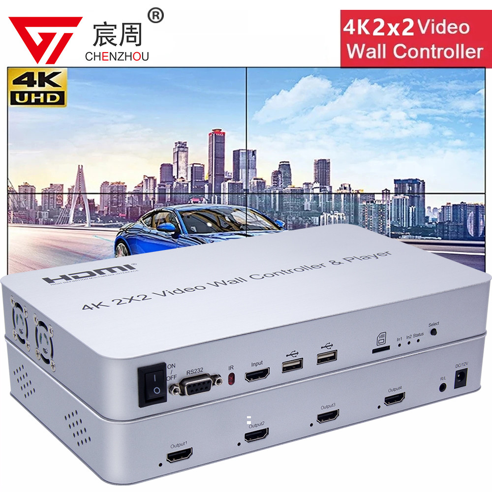 4K 2x2 HDMI Video Wall Controller TV Wall Processor 4 หน้าจอเย็บ Bezel Compensation 180 องศาหมุน ...
