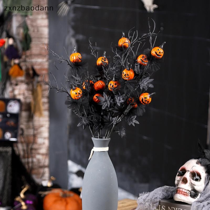 [ZXNZ] Halloween Decor ฟักทองเทียม le Leaf ก้านดอกไม้สีดําสีส้มสาขาฮาโลวีนบ้านในร่มแจกันปาร์ตี้ ...