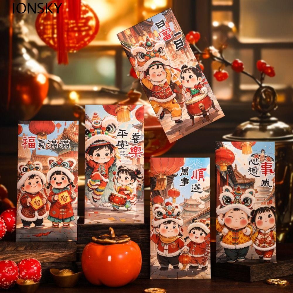 Ionsky 6 ชิ้น God of Wealth ถุงเงิน, พรแบบดั้งเดิมปีใหม่ซองจดหมายสีแดง ...