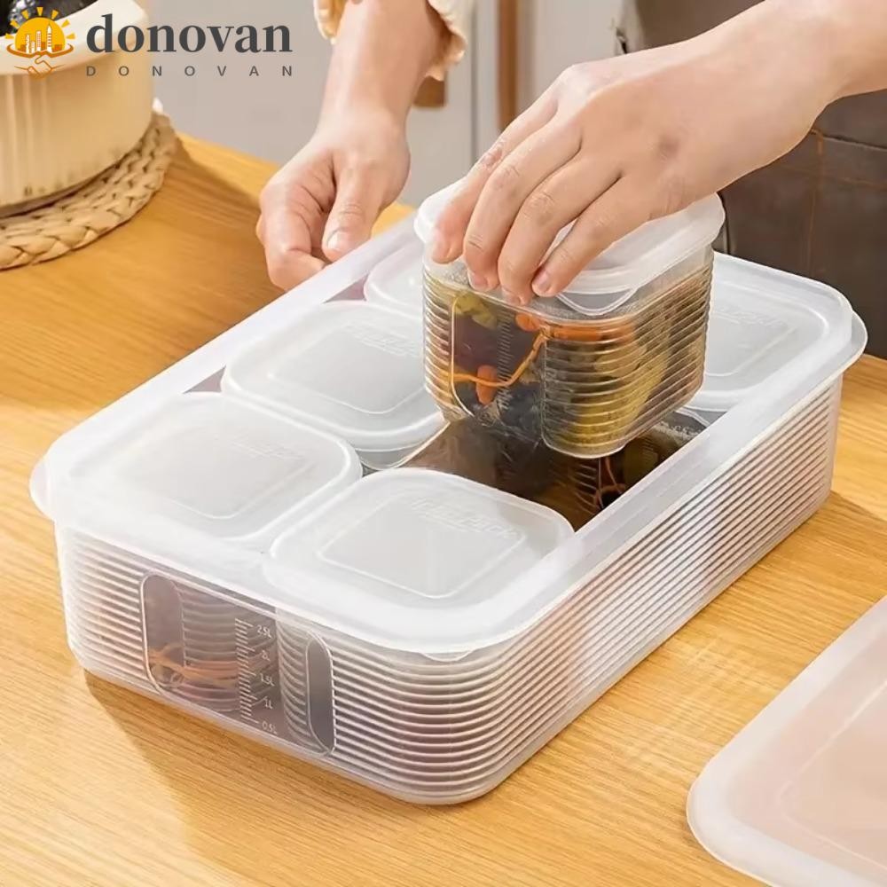 DONVAN กล่องเก็บของตู้เย็น, กล่องเก็บของสดแบบแบ่ง 6 กริด, ทราซาตายายปิด ...