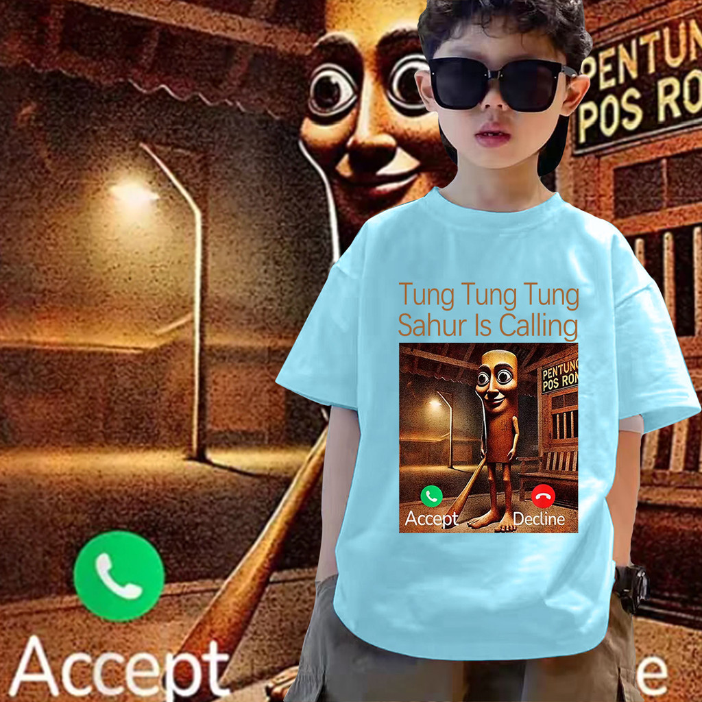 เด็กแฟชั่นใหม่หลายสีแขนสั้น Tung Tung Tung Sahur Is Calling Funny เสื้อ ...