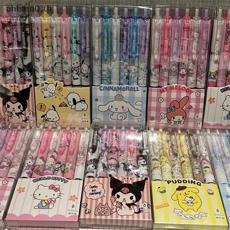 Ahlsen0 6 ชิ้น Sanrio Hello Kitty Pochacco Cinnamoroll Kuromi Melody การ์ตูนกดปากกา Quick Drying ...