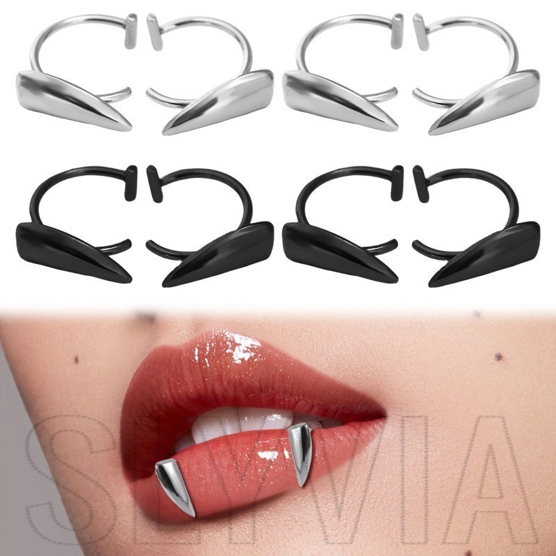 2 ชิ้น Fangs Lip Rings - Non Piercing Lip Clip - สแตนเลส, สีทึบ ...