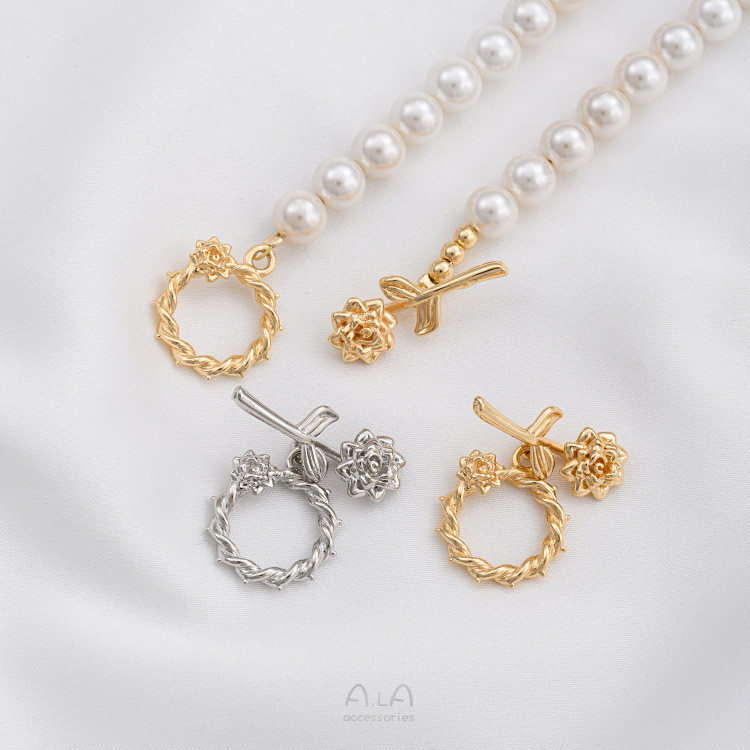 สร้อยคอไข่มุก DIY ทำมือ ชุบทอง 14K รักษาสี 3D ดอกกุหลาบ ตัวล็อค OT อุปกรณ์เชื่อมต่อสร้อยคอ ...