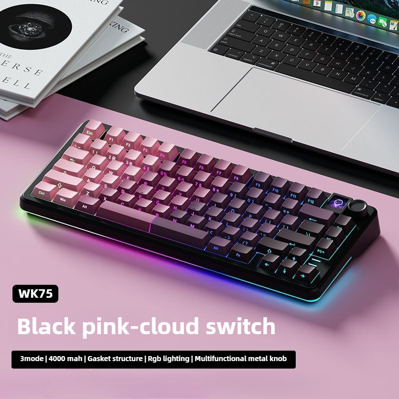 Wk75 Mechanical keyboard 3 โหมด RGB คีย์บอร์ดแบบมีสาย/BT/2.4G Full-key ...