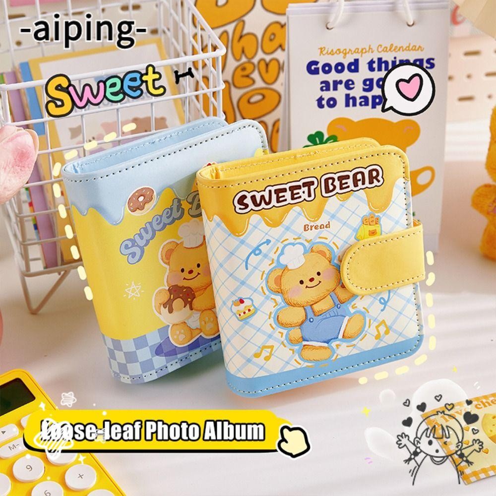AIPING อัลบั้มภาพ, ที่ใส่โฟโต้การ์ดแบบหลวมหนัง PU, การ์ดไอดอลหมีเนยใส ...
