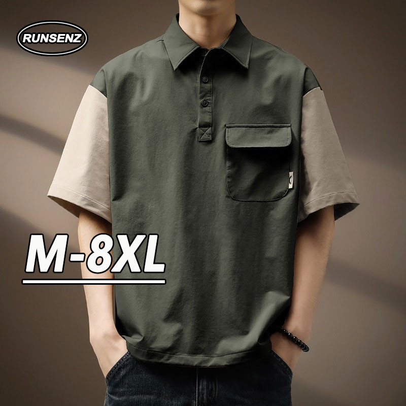 M-8XL เกาหลีผ้าไหมน้ําแข็ง Cargo เสื้อโปโลผู้ชาย Plus ขนาด T เสื้อลําลองหลวมแขนสั้น Oversize Top ...