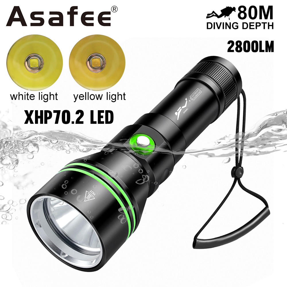 Asafee DV79 2800LM ไฟฉายดําน้ําความสว่างสูงไฟฉายดําน้ํา 30W XHP70.2 ไฟ LED ดําน้ําลึก 80M IPX8 ...