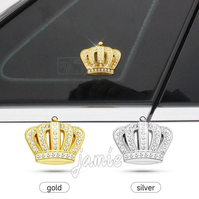 1 Pcs Golden Silver Fashion 3D Diamond Crystal Crown Car Sticker Metal ...
