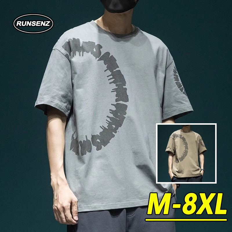 M-8XL เกาหลี Vintage Cotton Top Men Plus ขนาดแขนสั้นเสื้อยืดลําลองหลวมขนาดใหญ่ Tee | Shopee Thailand