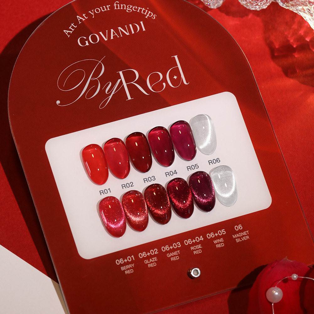 GOVANDI G09 เซตสีเจลลูกแก้วโทนสีแดง เซต6สี Rich-Red Set ยาทาเล็บเจล แถม ...