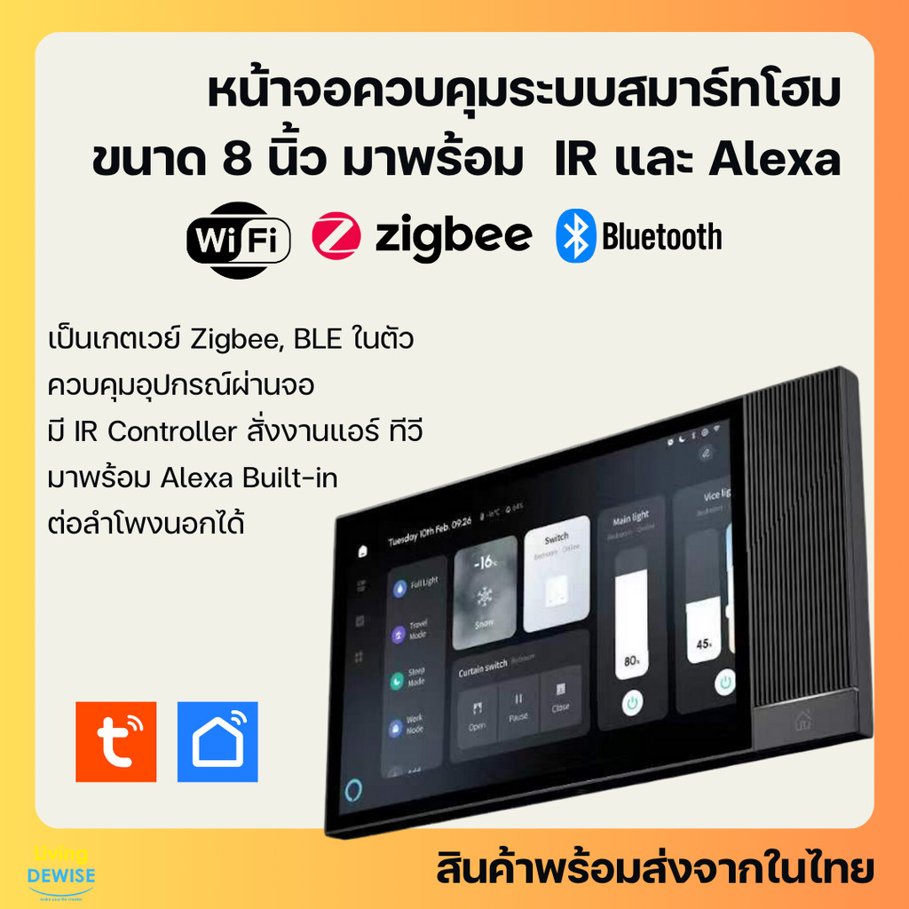 Tuya หน้าจอสัมผัส 8 นิ้ว (TPA08) สำหรับสั่งงานอุปกรณ์ต่างๆ เป็นเกตเวย์ Zigbee,BLE มี Alexa และ ...