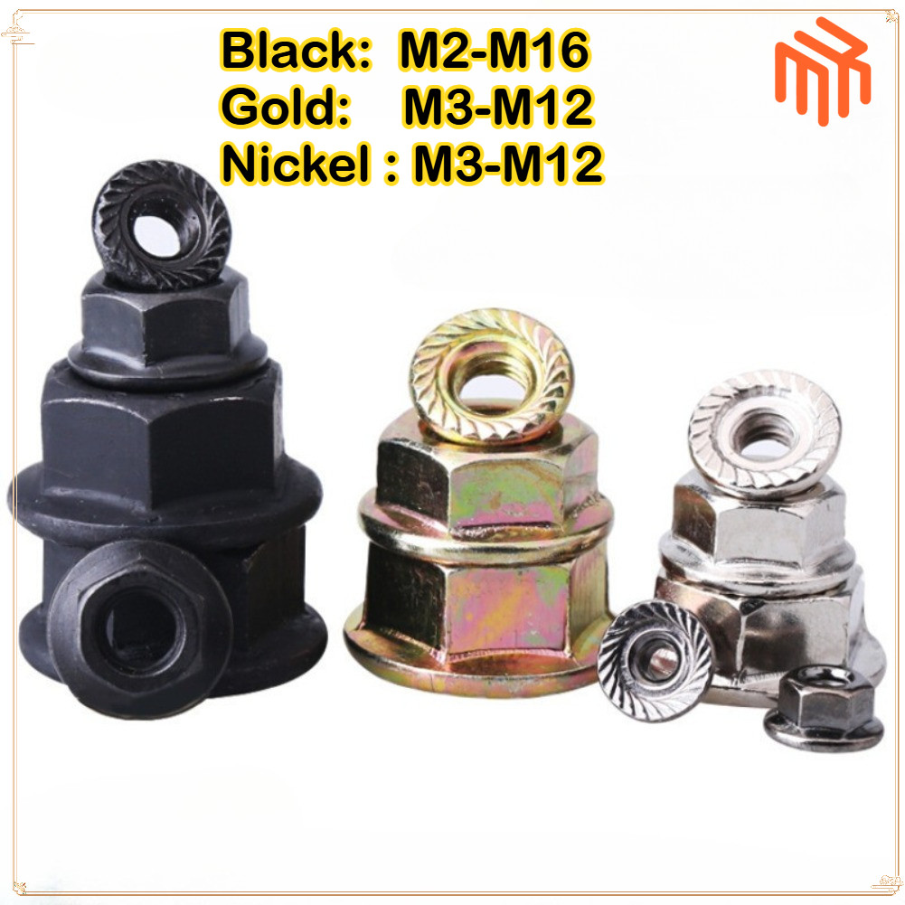 [MX1] หัวน็อต ตัวเมีย ติดแหวน เกลียวมิล หยาบ M2-M16 / Hexagon Flange Nut /w Serration M2-M16 ...