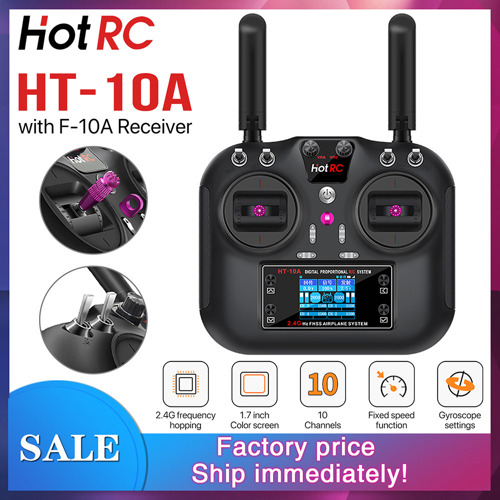 Hotrc HT-10A เครื่องส่งสัญญาณ RC 10CH พร้อมตัวรับสัญญาณสําหรับเครื่องบินรุ่น RC เรือรถ Drones ...
