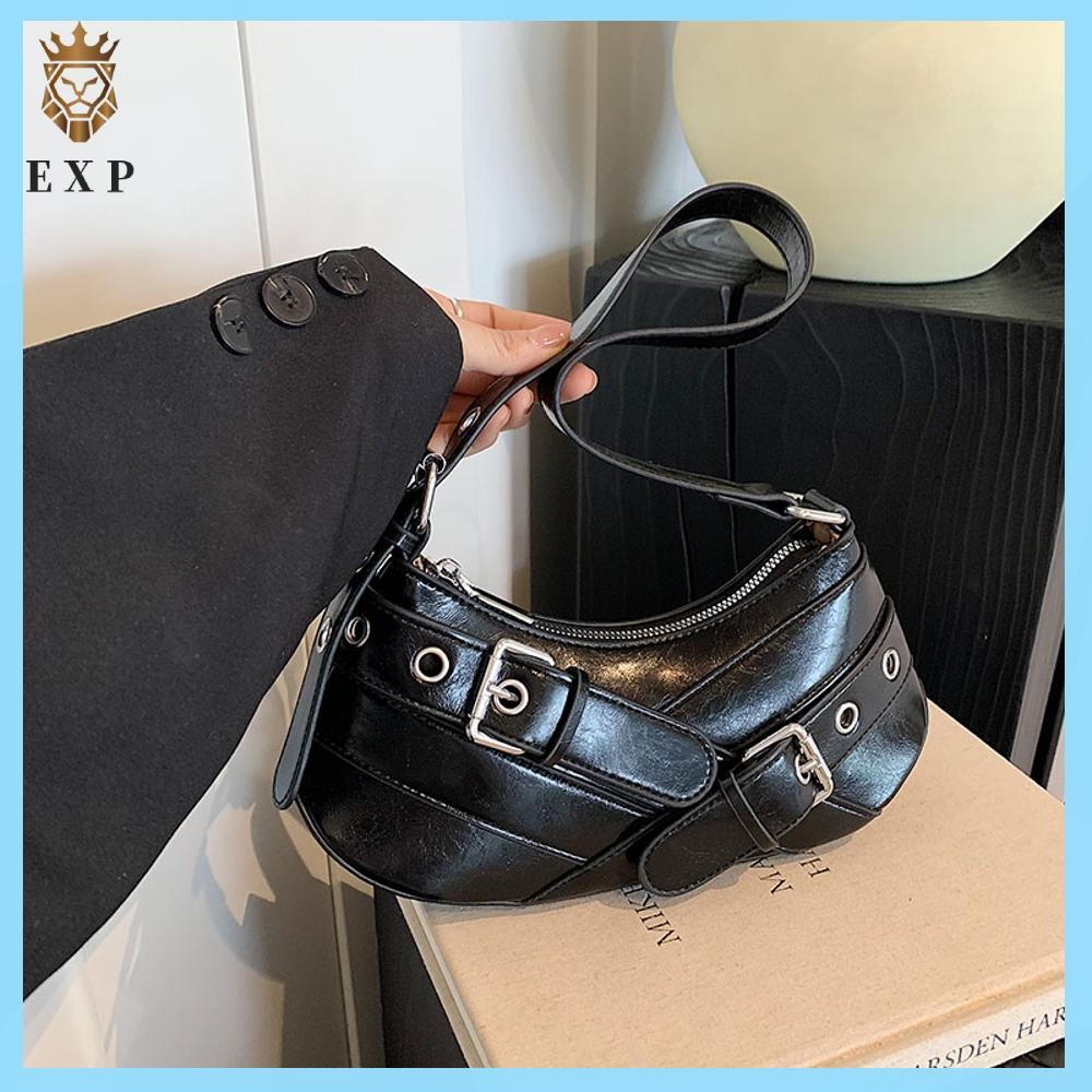 [explosion1.th] กระเป๋าถือผู้หญิง PU Retro Hot Girl สีทึบ Y2k Chic Hobo Bag กระเป๋าถือสไตล์พังก์ ...