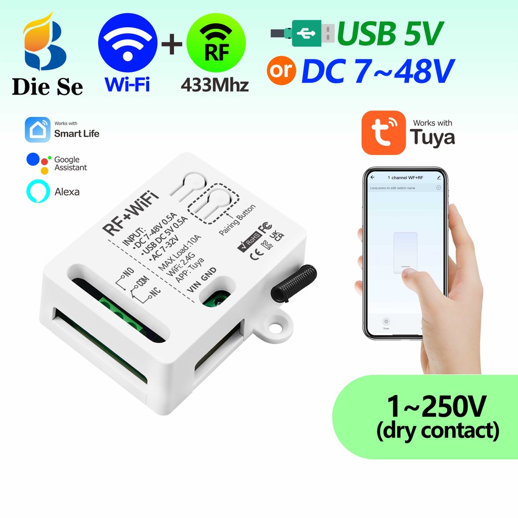 Tuya WiFi สมาร์ทสวิตช์ DC รีเลย์โมดูล, ทํางานร่วมกับ Alexa และ Google ...