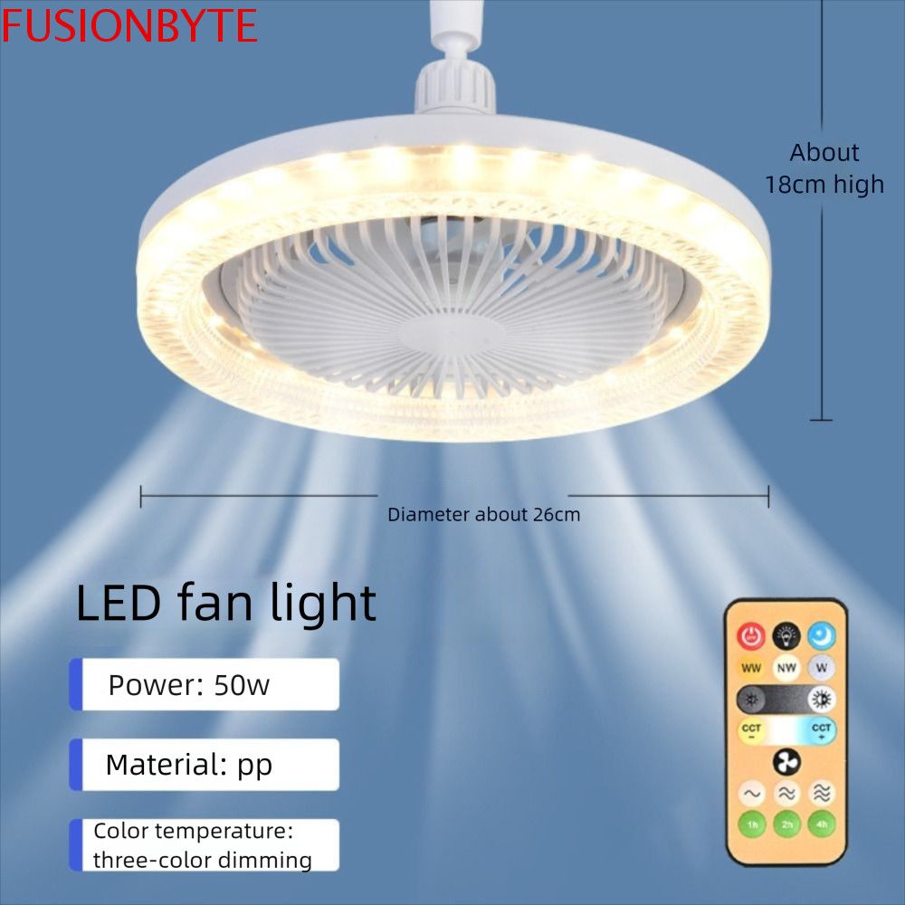 FUSIONBYTE โคมไฟพัดลมเพดาน, 3 โหมดแสง 2-in-1 ไฟพัดลม LED, โคมไฟ LED ลูกปัดหมุนได้ 50W โหมดสาม ...