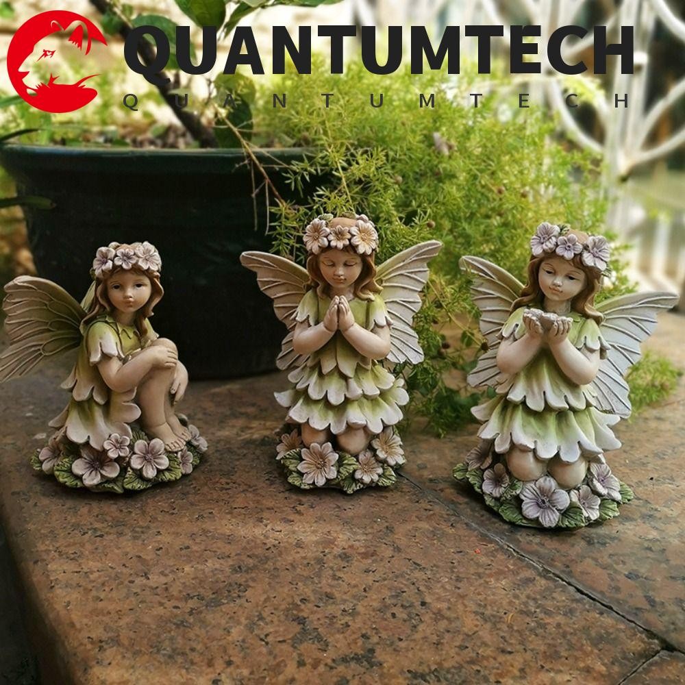 QUANTUMTECH ประติมากรรมนางฟ้า, รูปปั้นนางฟ้าดอกไม้เรซินสร้างสรรค์, ภูมิทัศน์ไมโครน่ารักประณีต ...