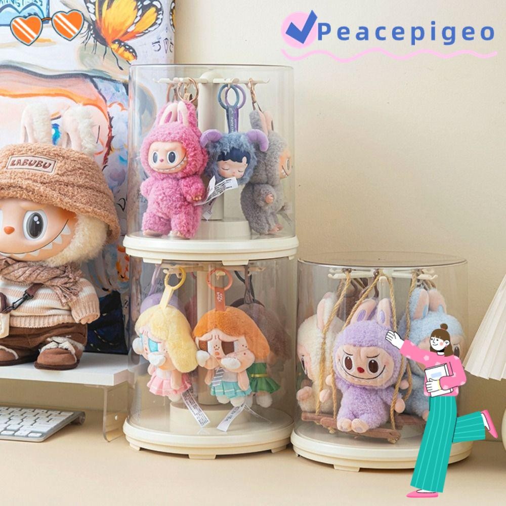 PEACEPIGEO Labubu ขาตั้งจอแสดงผล, หมุน Stackable Labubu ตุ๊กตากล่องแสดง, จอแสดงผลทั้งหมดกันฝุ่น ...