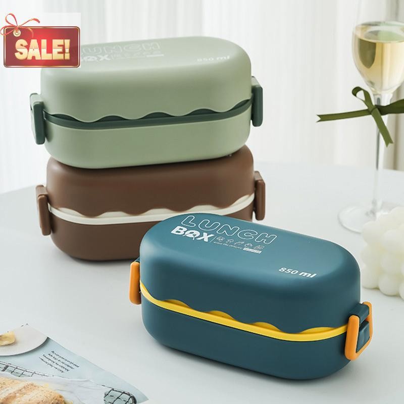 BL 850ML กล่องอาหารกลางวันสองชั้นแบบพกพา Microwavable Bento กล่องบนโต๊ะอาหารปิดผนึกป้องกันการ ...