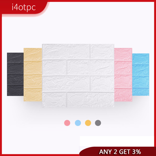 I4otpc 3d อิฐรูปแบบสติ๊กเกอร์ติดผนัง Self-กาวสามมิตินุ่ม Anti-collision วอลล์เปเปอร์กันน้ํา ...