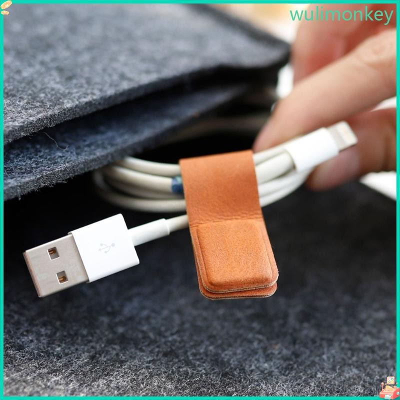 WU สายหนังสายรัดหูฟังสายไฟ Organizer Magnetic USB Cord Holder Winder ...