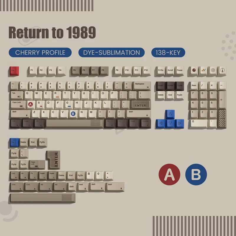 WOMIER 134 Keys Retro 1989 Game Theme Custom Keycaps Cherry Profile Dye ...