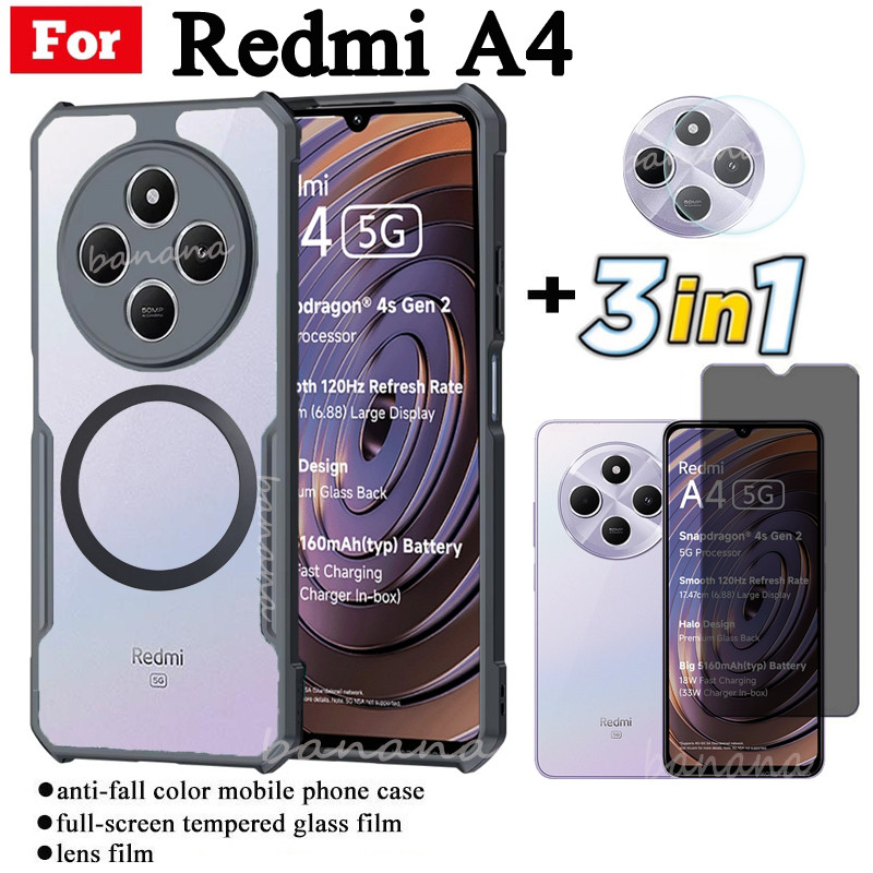 3 ใน 1 Redmi A4 เคสโทรศัพท์กันกระแทกพร้อมสติกเกอร์ชาร์จไร้สายแม่เหล็กสําหรับ Redmi A3 A3 Pro ...