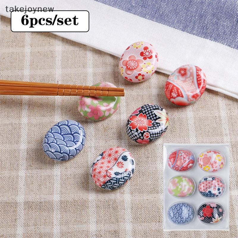 [takejoynew] 6 ชิ้นที่ใส่ตะเกียบเซรามิกญี่ปุ่นชั้นวางลายดอกไม้ช้อนส้อมบนโต๊ะอาหารเครื่องประดับ ...