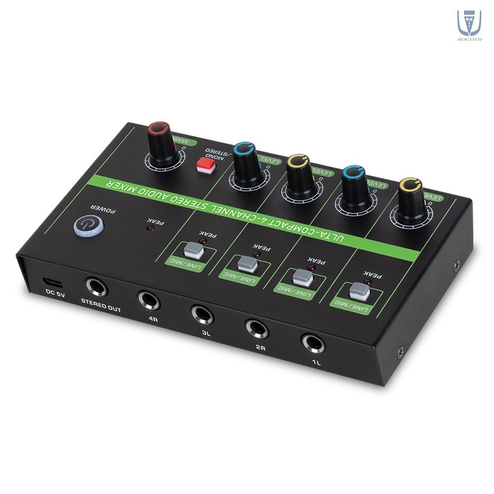 Fast Ship 4 Channel Audio Mixer ไมโครโฟน Low-noise Mono Stereo LINE ...