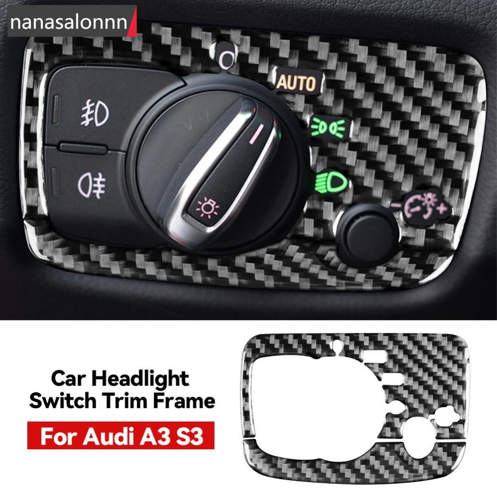 Nanasn| คาร์บอนไฟเบอร์รูปแบบไฟหน้ารถสวิทช์ Knob Trim กรอบสติกเกอร์สําหรับ Audi A3 S3 RS3 8V 2013 ...