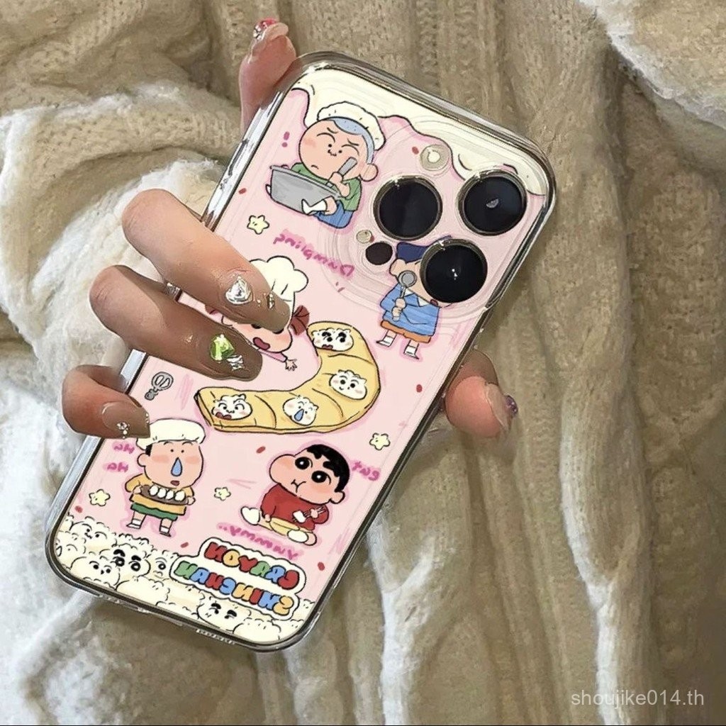 ขนมจีบชินจังแบบใสสำหรับ iPhone x XR 11pro 13pro 11 12 13 14 15 16plus XS MAX 11 13 14 15 16pro ...