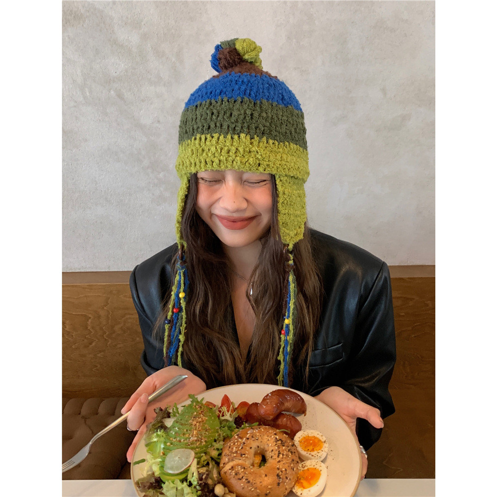 Niche Street Street Street Wear ขนสัตว์ Terry Loop ขนแกะมือโครเชต์ขนสัตว์ Lei Feng หมวกผู้หญิง ...