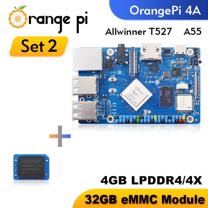 สีส้ม Pi 4A 4GB RAM + 32GB eMMC โมดูลเดี่ยวคอมพิวเตอร์ Allwinner T527 WiFi + BT5.0 BLE M2 NVMe ...