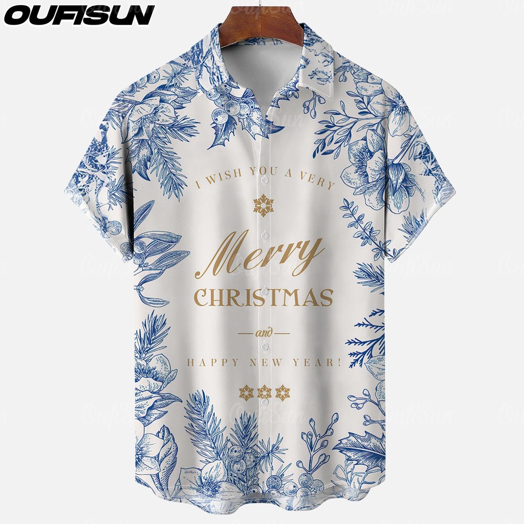 2024 ปีใหม่คริสต์มาสปาร์ตี้เสื้อเชิ้ตผู้ชายขนาดใหญ่แห้งเร็วระบายอากาศ ...