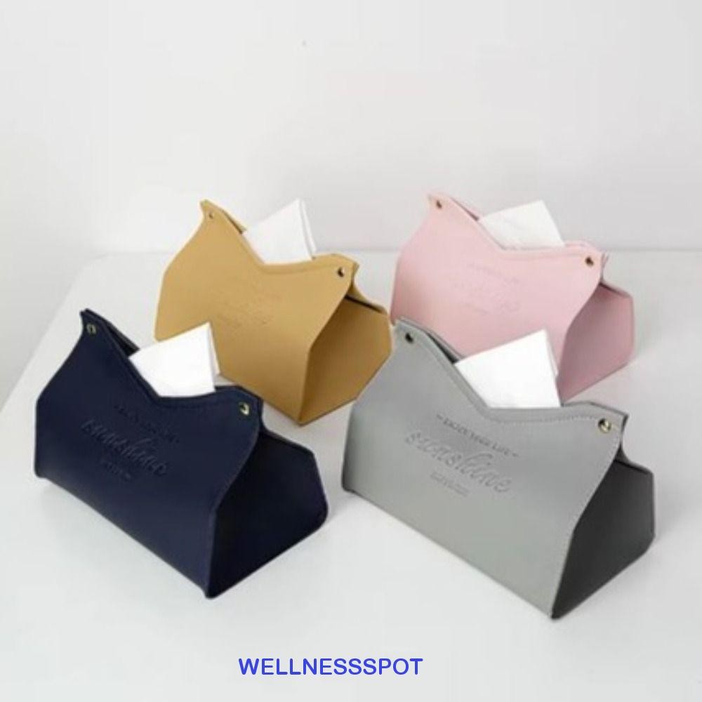 Wellnessspot กล่องทิชชู่, ที่ใส่ผ้าเช็ดปากแบบพับได้สีทึบ, กล่องเก็บตู้หนัง PU กันฝุ่นถุงเก็บ ...