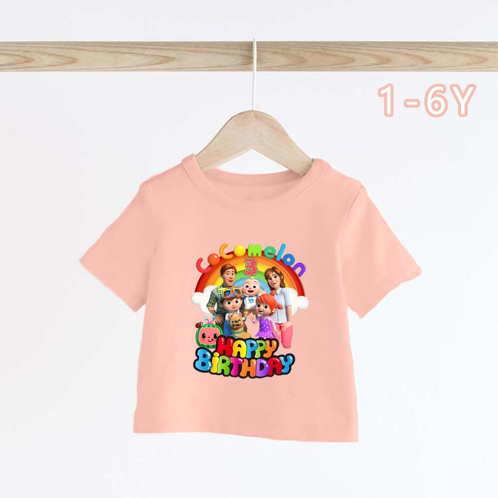 ชายหญิงสุขสันต์วันเกิดแขนสั้นเสื้อยืด โคโคเมลอน การ์ตูนเด็กน่ารัก ที ...