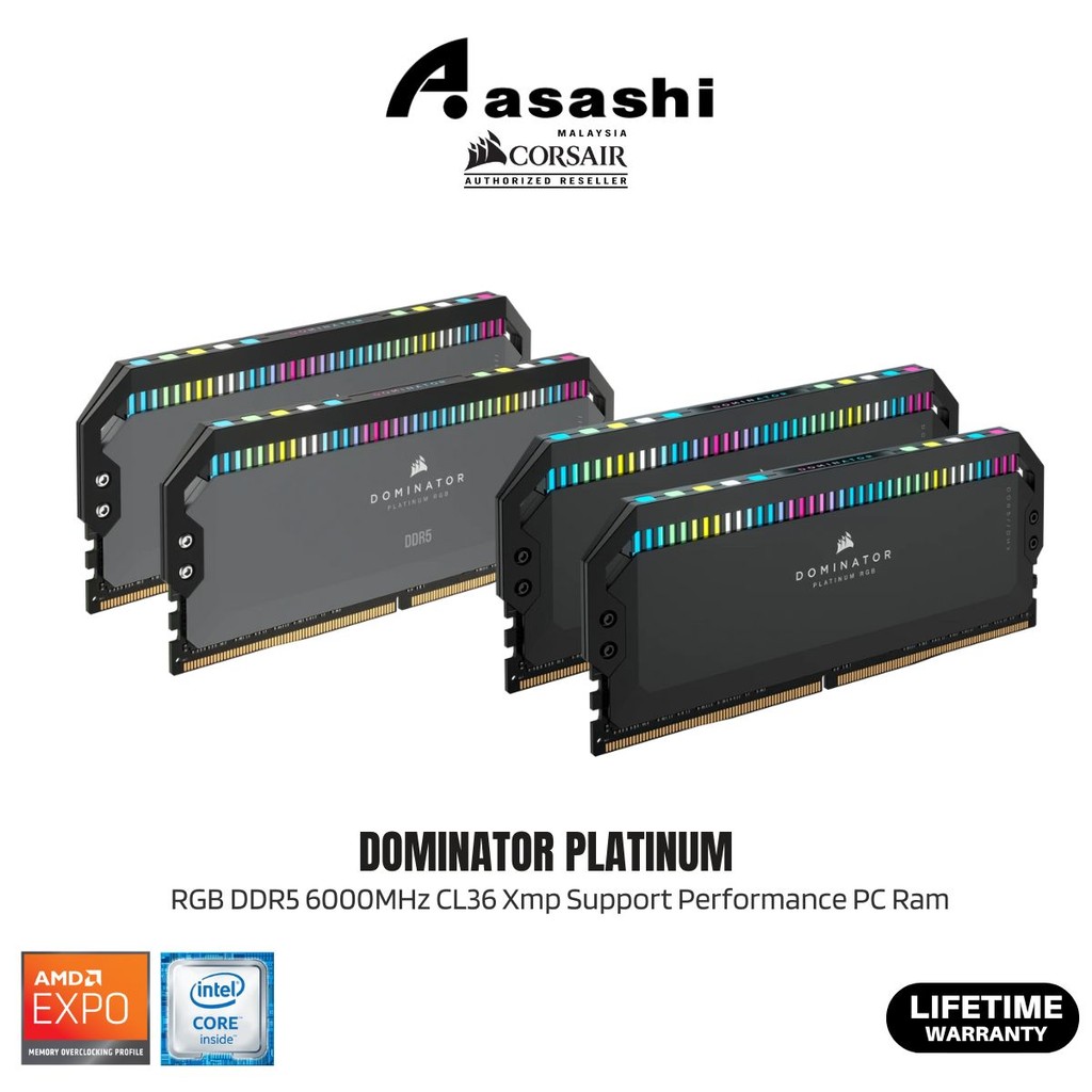Corsair Dominator Platinum Black RGB DDR5 32GB(2x16GB) 6000MHz CL36 Xmp รองรับประสิทธิภาพ PC Ram ...