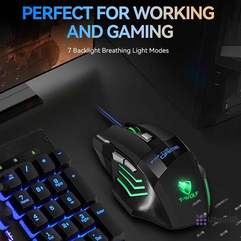Uequilib RGB Backlit Ergonomic เกมเม้าส์ 7D Esports เมาส์แบบมีสาย USB เมาส์สําหรับเล่นเกม ...