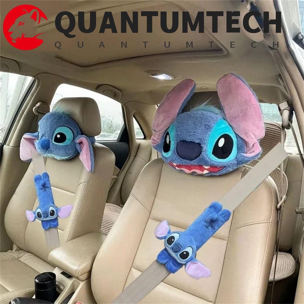 QUANTUMTECH หมอนรองคอรถยนต์, Stitch เข็มขัดนิรภัยที่สะดวกสบาย, หมอนตุ๊กตาสากล Kawaii การ์ตูนพนัก ...