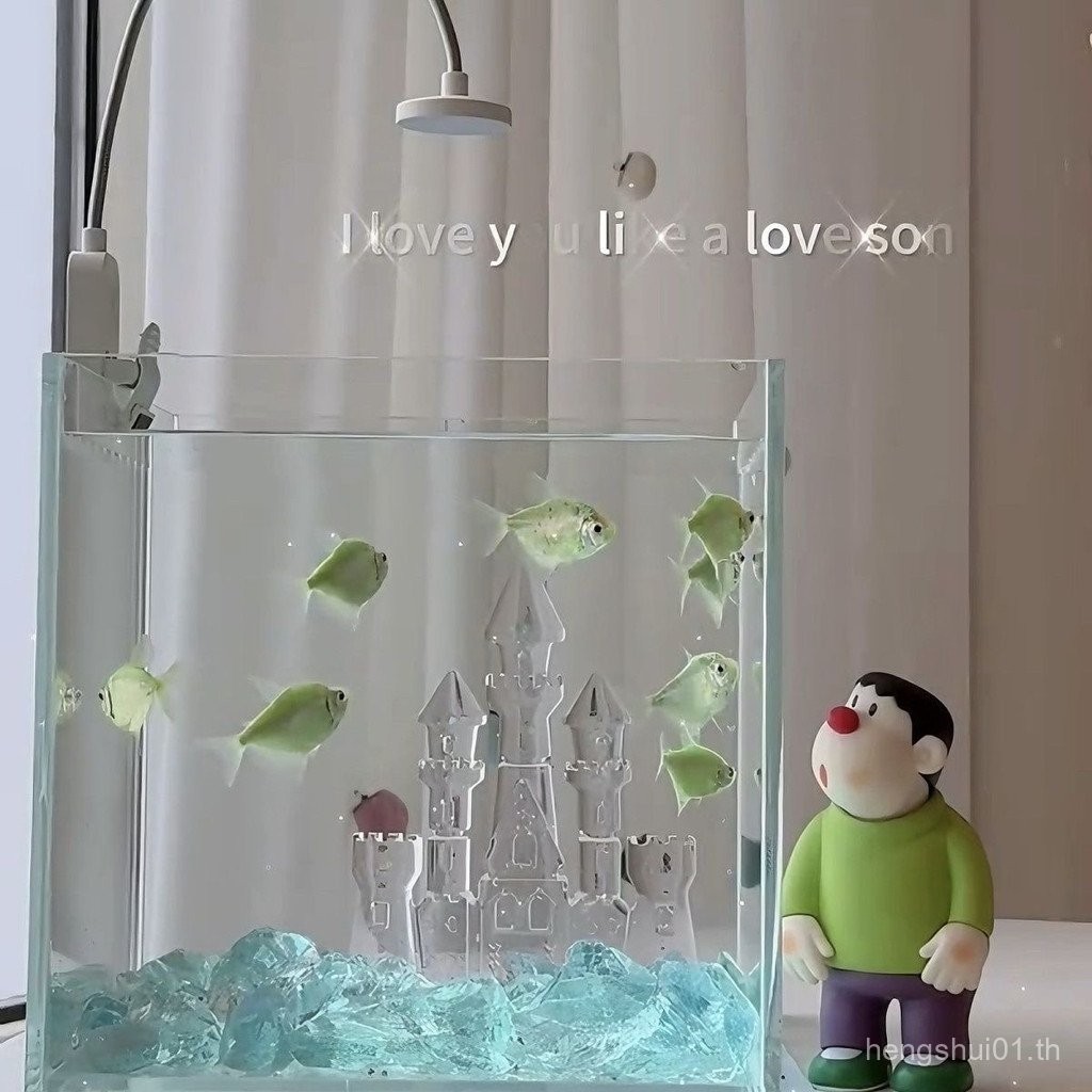 Xiaohongshu แบบเดียวกัน/Lake Water Blue Crystal Castle ม้าหมุนตู้ปลาการ ...