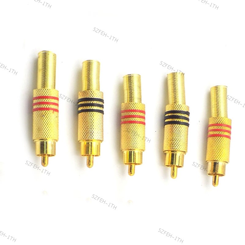 5pcs RAC ชาย Connecter Gold Plated RCA Plug Solder Male Audio Video Locking Cable สําหรับกล้อง ...